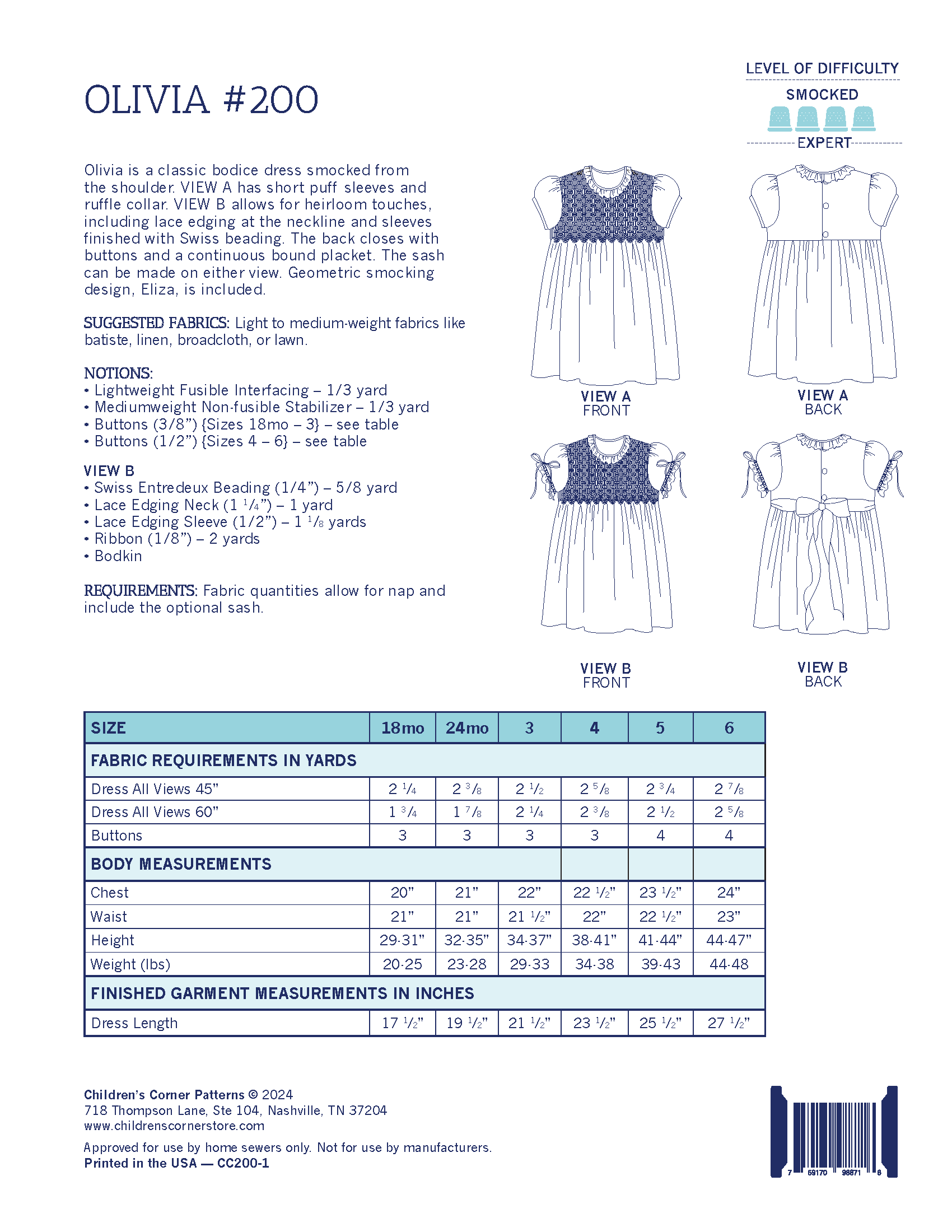 Olivia - Digital Download | Children's Corner Patterns – Children's ...